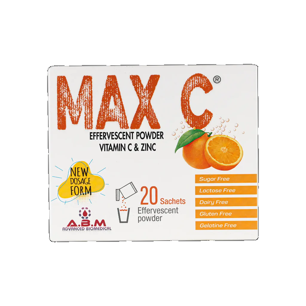 MAX C EFFERVESCENT POWDER VITAMIN C & ZINC 20 SACHETS | Rosh Pharmacy